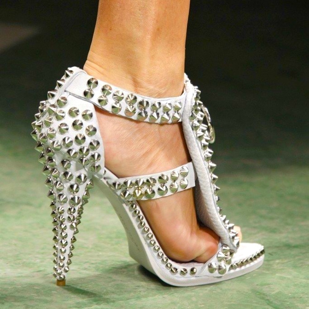 Givenchy Runway Spike Studded Leather Zip Sandal - Gem